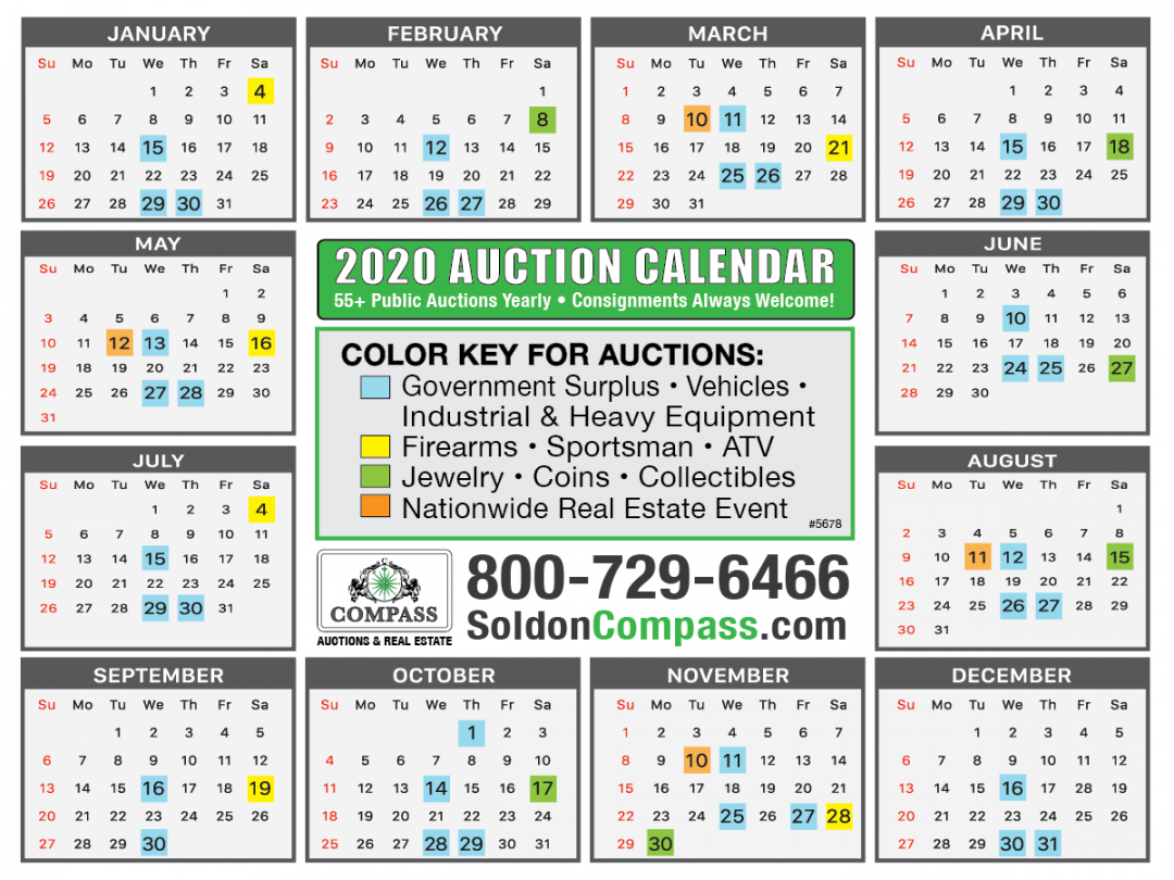 2020 Auction Calendar | Compass Auctions and Real Estate