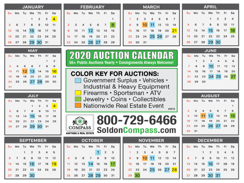 2020 Auction Calendar | Compass Auctions and Real Estate